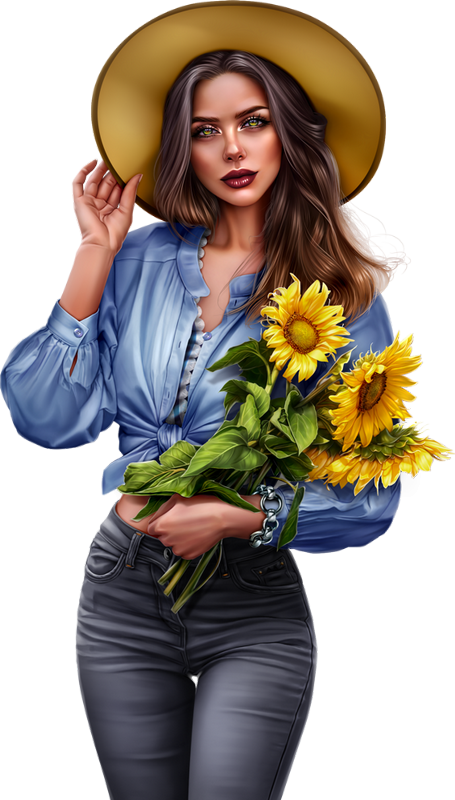 Tube Png Femme And Tournesols Woman Png And Sunflowers